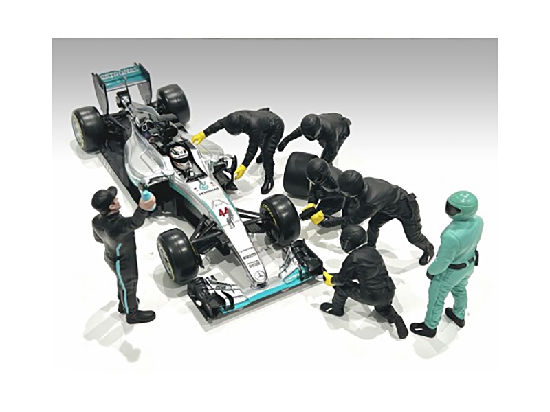 Formula One F1 Pit Crew 7 Figure Set Team Black Release III for 1/18 ...
